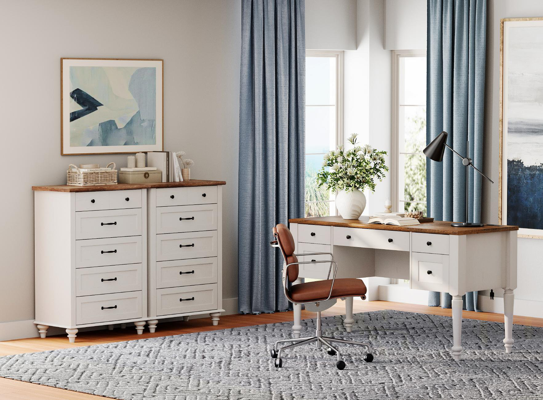 Ophelia & Co. 3 Piece Office Set, 56" Executive Writing Desk, Set Of 2 Tall Dressers With ...